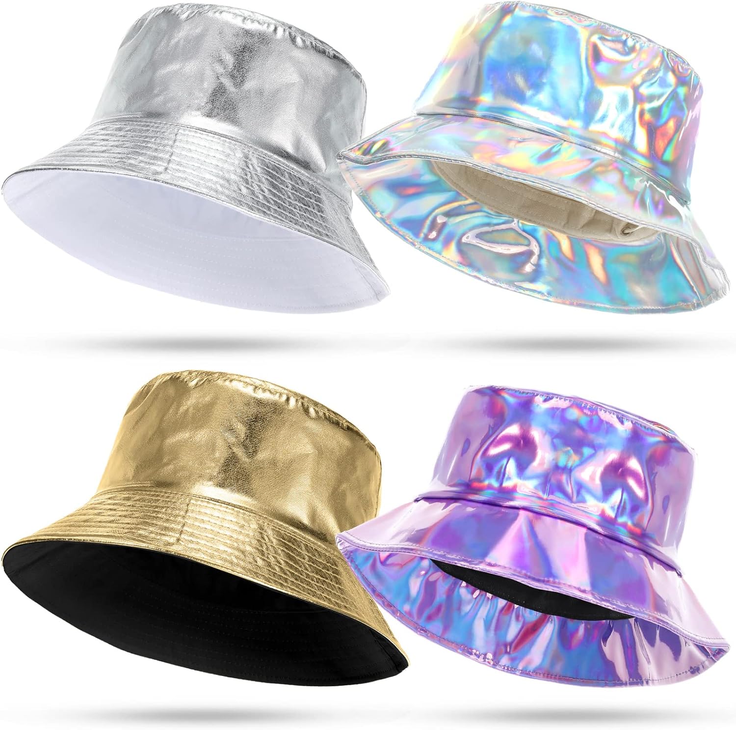 Amazon.com: 4 Pieces Metallic Bucket Hat Unisex Fisherman Hats ...