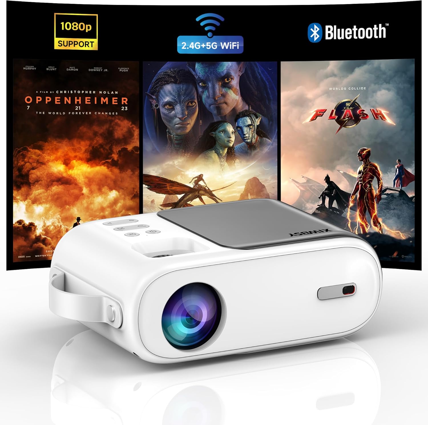 XIWBSY Mini Projector, 5G WiFi Bluetooth Projector, Full HD, 1080P ...