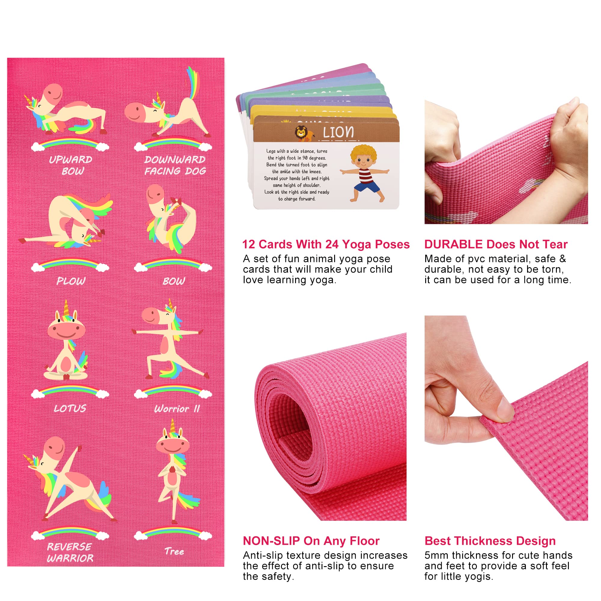 Garybank Kids Yoga Mat Set -Non-slip Exercise Mats with Fun Prints -12 ...