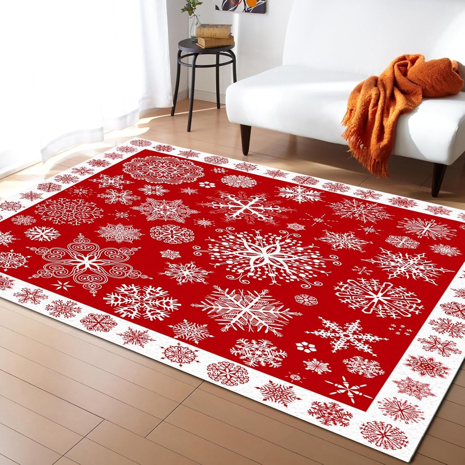 Amazon.com: Teounai Red Festive Merry Christmas Area Rug, Simple ...