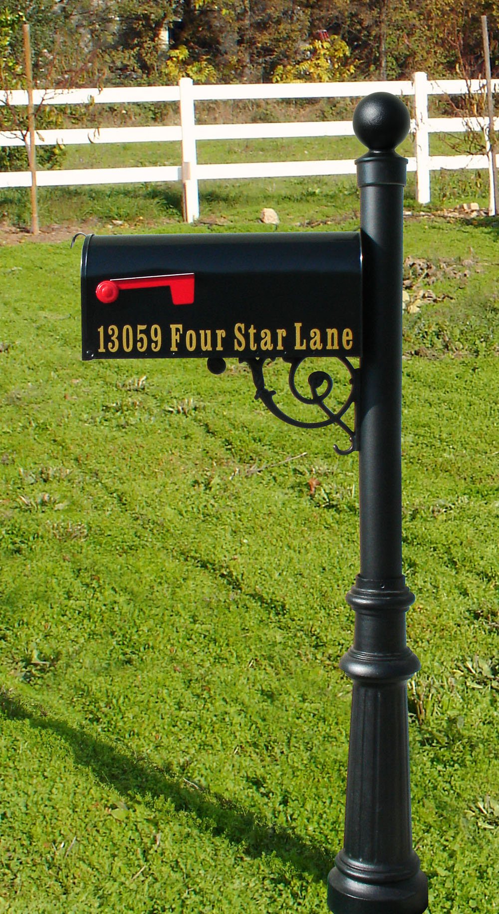 Lewiston E1 Economy Mailbox, Post Ornate Base & Solar Lamp, Black ...