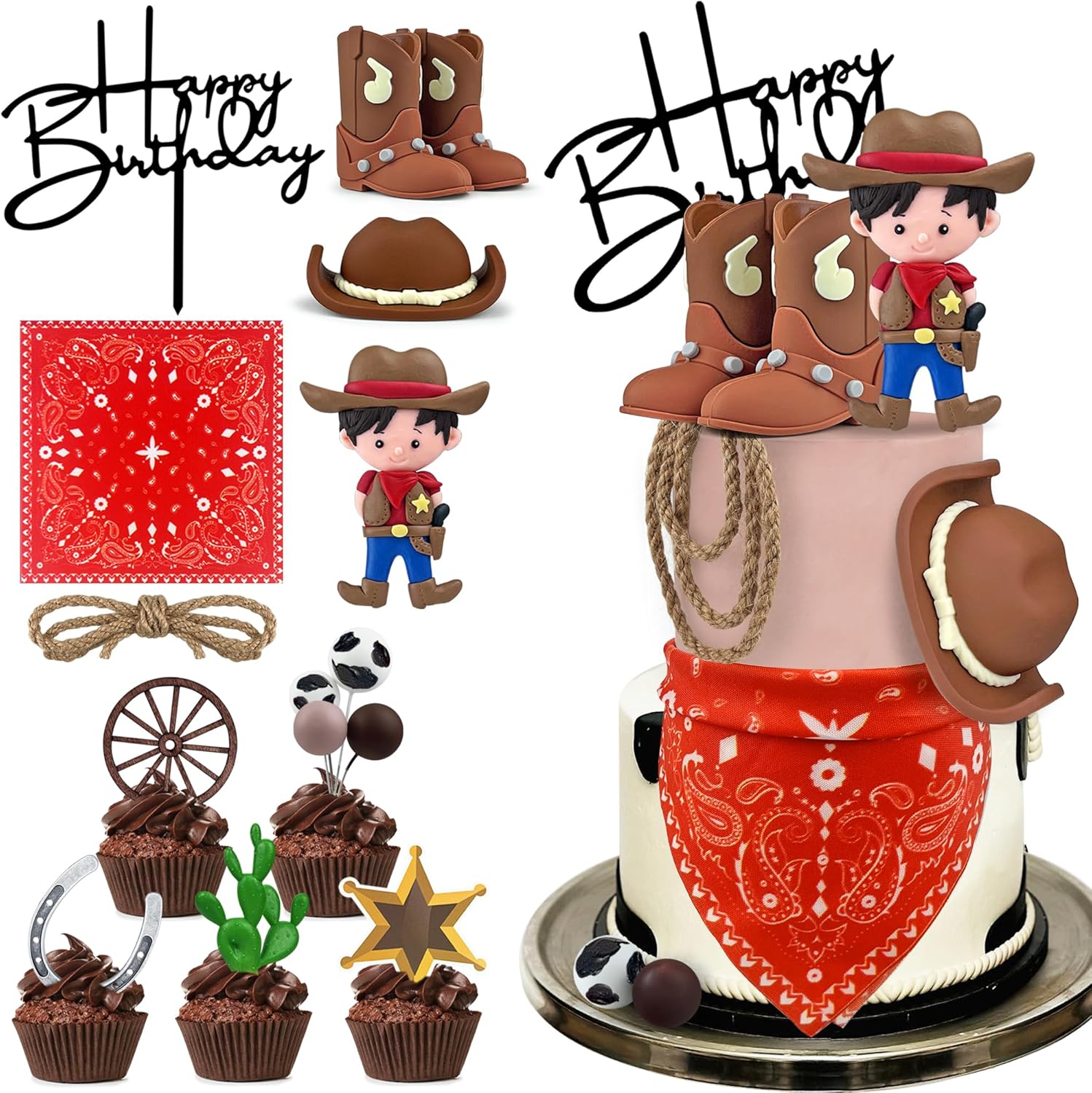 Amazon.com: Cowboy Cake Decorations Cowboy Hat and Boot Cake Toppers ...