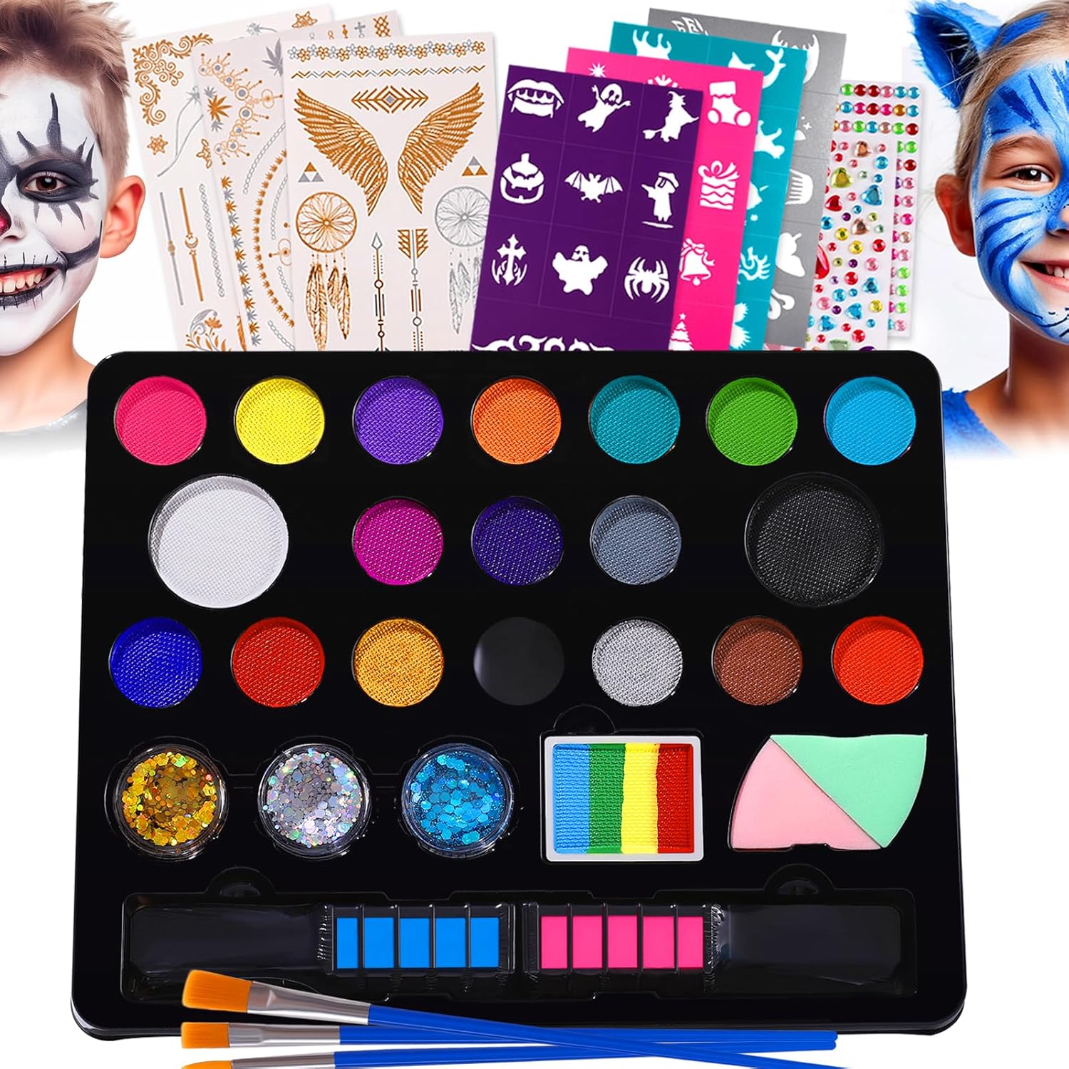 Amazon.com: BADCOLOR 18 Colors Face Painting Kit for Kids - Water Based ...