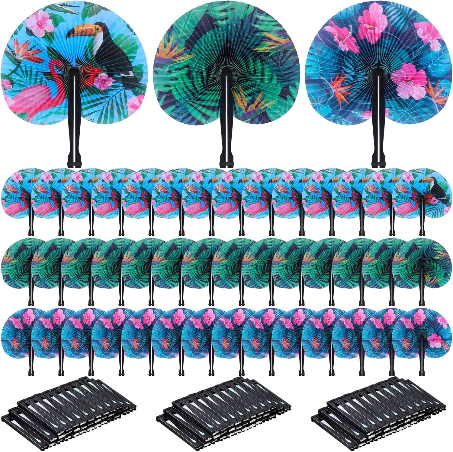 Amazon.com: Threehoney 36 Pcs Hawaiian Hand Fans Tropical Luau Folding ...