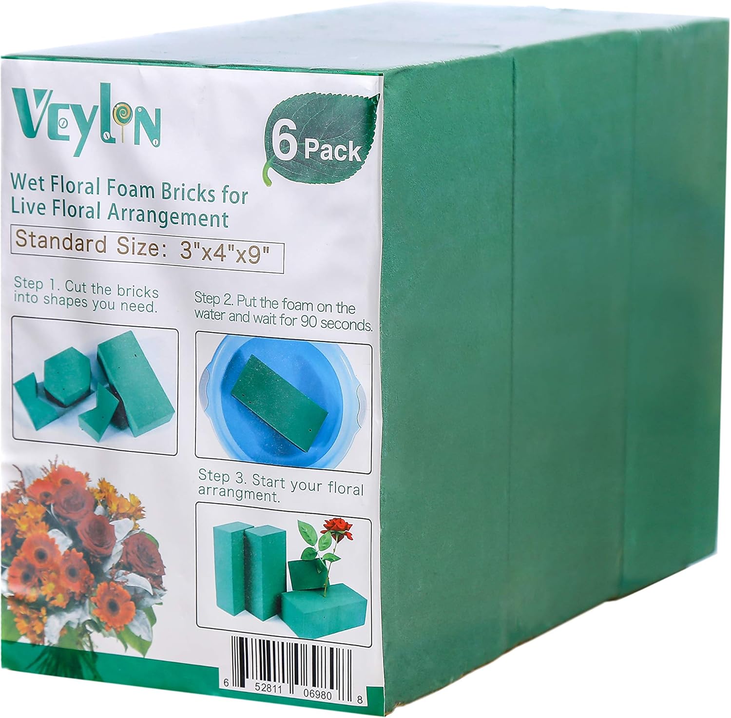 VEYLIN Wet Floral Foam Blocks,Pack of 6 Green Styrofoam Bricks for ...