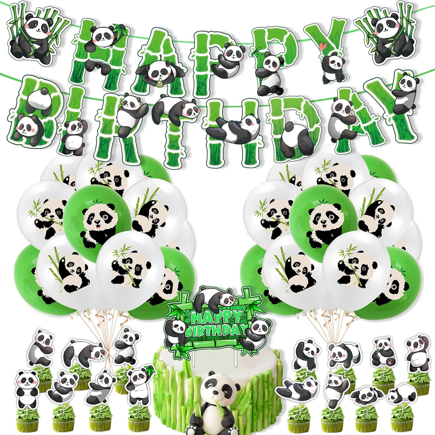 Amazon.com: 37 Pcs Panda Birthday Party Decorations Including Birthday ...