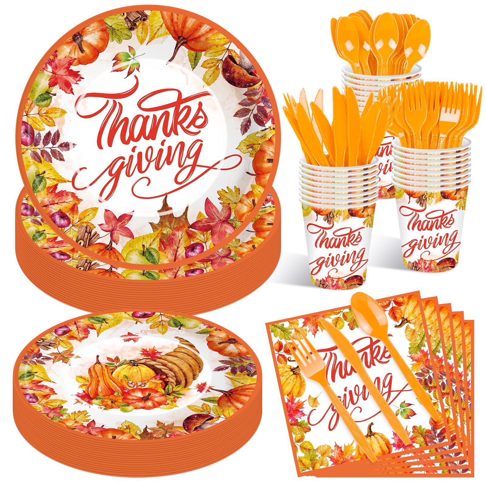 Amazon.com: 175 Pcs Thanksgiving Tableware Set - Serves 25, Harvest ...