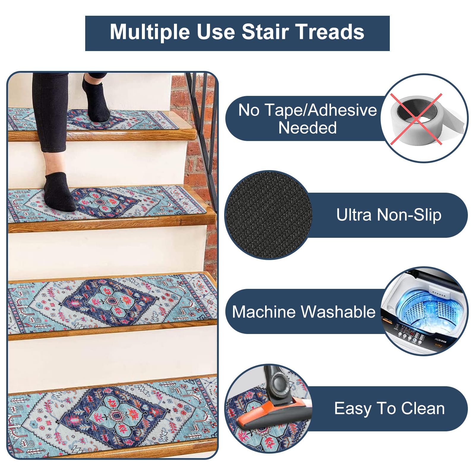 Snapklik.com : Rubber Stair Treads Set Of 7, Non Slip Stair Treads For ...