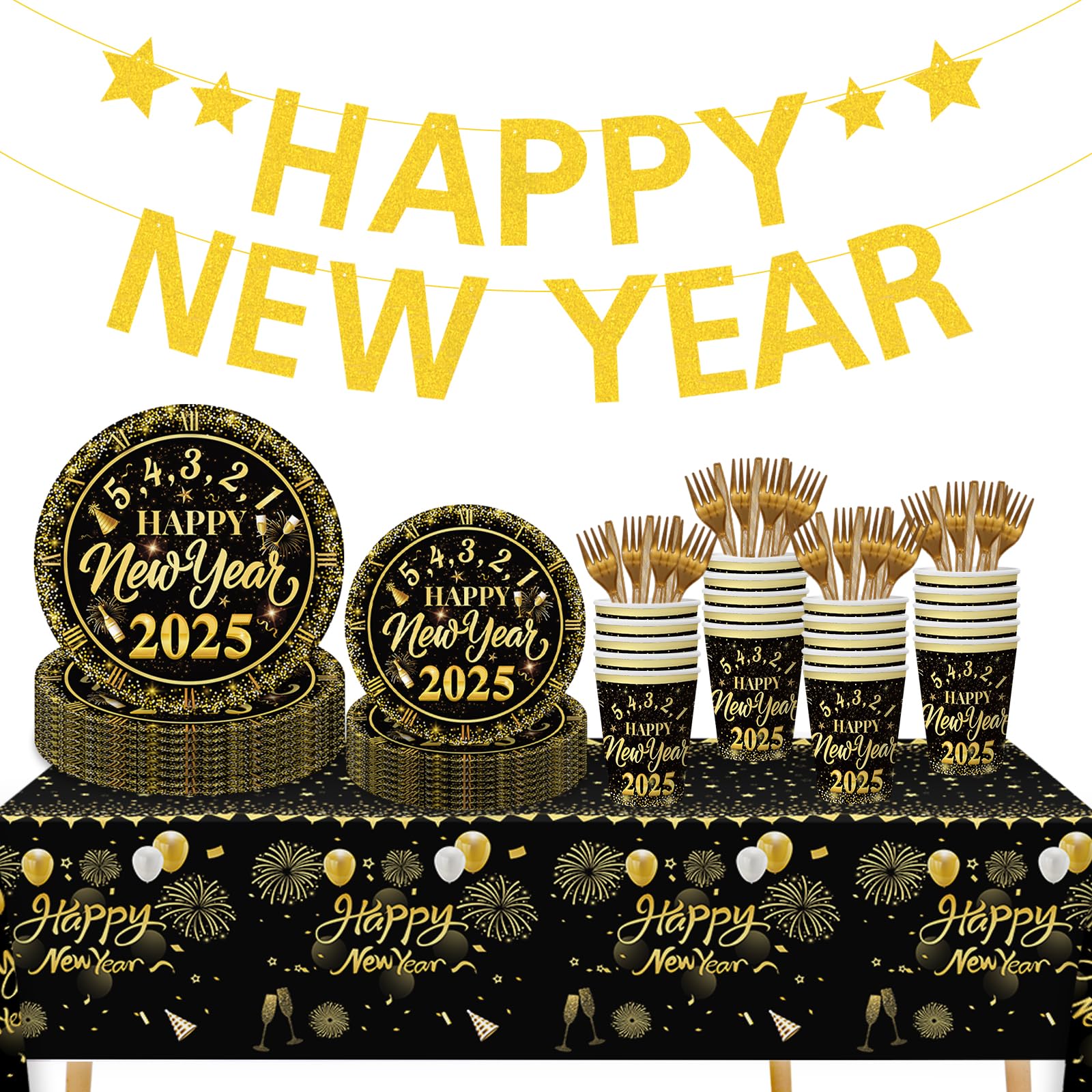 Amazon.com: New Years Decorations 2025 Happy New Years Banner Plates ...