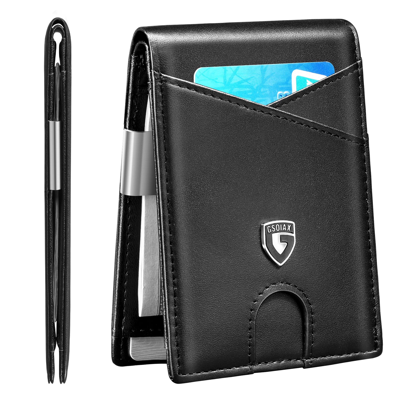 Amazon.com: GSOIAX Slim Leather RFID Bifold Wallet for Men - Minimalist ...