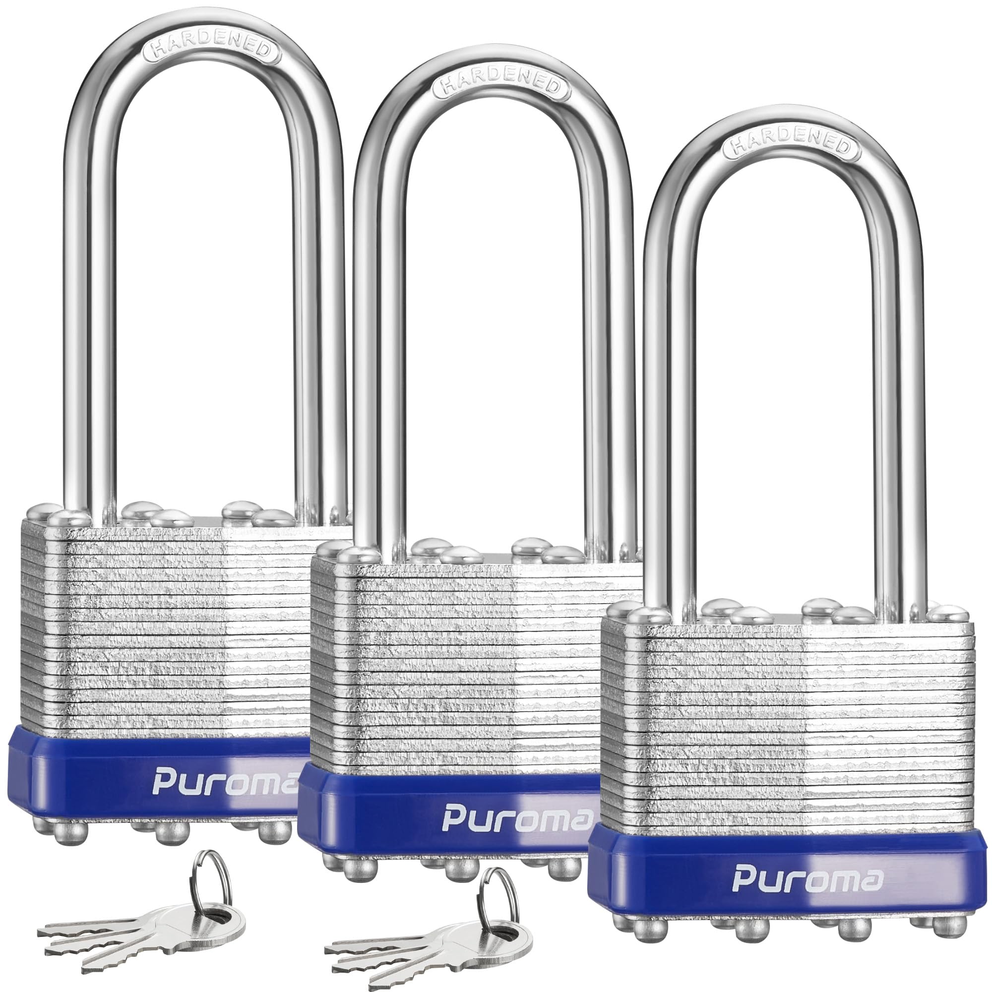Puroma Lock 3 Pack Padlocks, 2” Long Shackle Heavy-Duty Locks with 6 ...