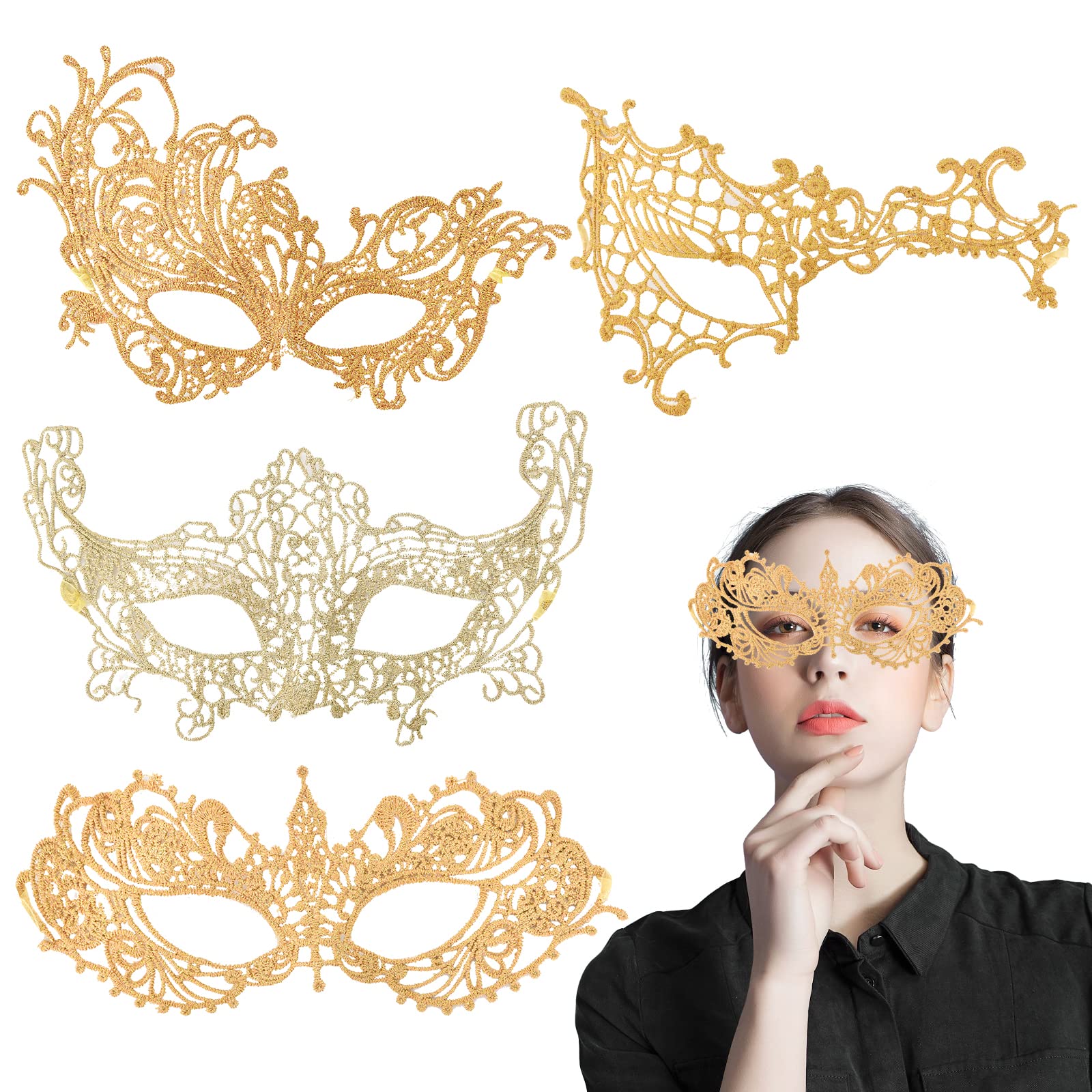 4 Pack Masquerade Mask for Women, Costume Masks for Adults, Girl's Sexy ...