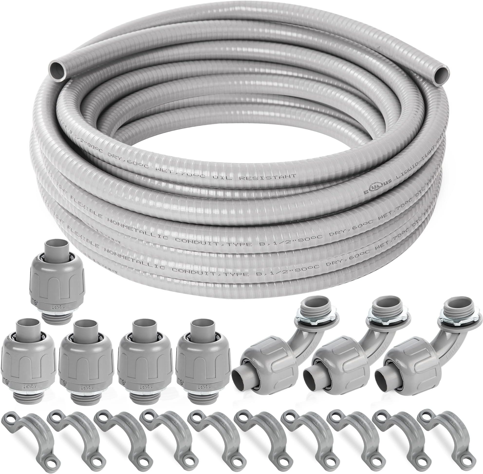Neorexon Liquid-Tight Conduit 50 ft and 10 Pieces of Connector Kit ...
