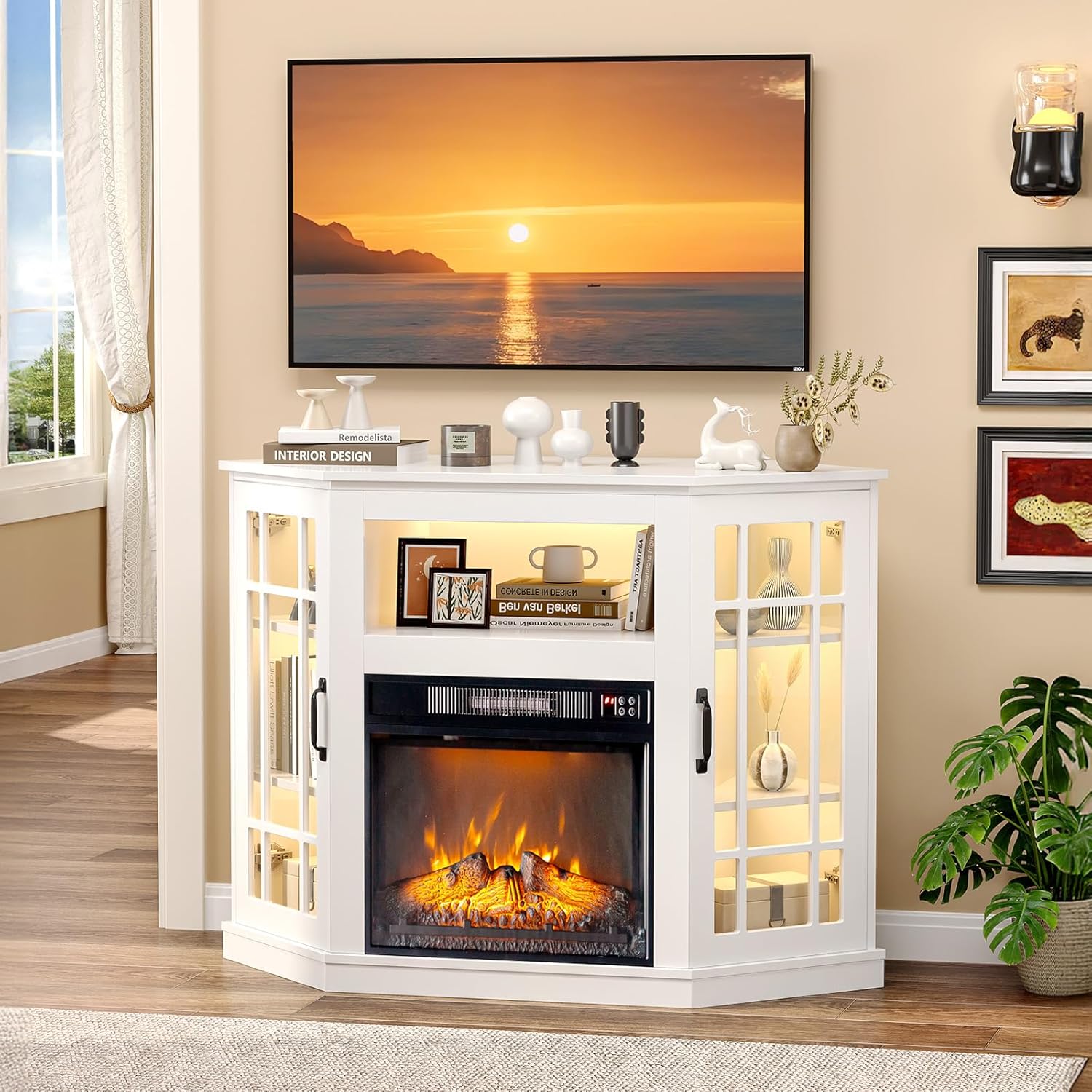 Amazon.com: VINGLI Fireplace Corner TV Stand up to 55 inch TVs, Modern ...