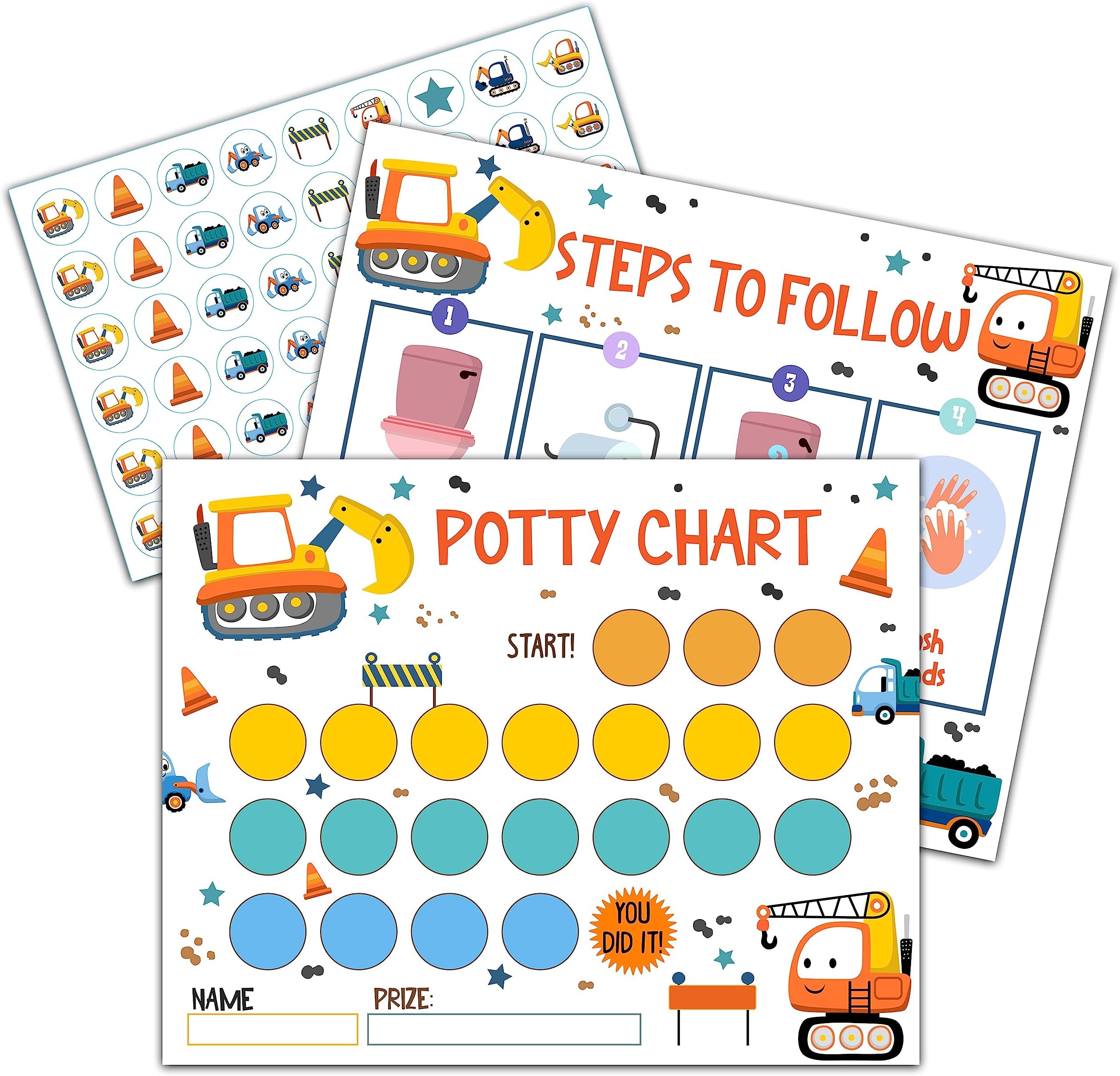 Amazon.com: Construction Potty Training Sticker Chart, 10 Potty Charts ...