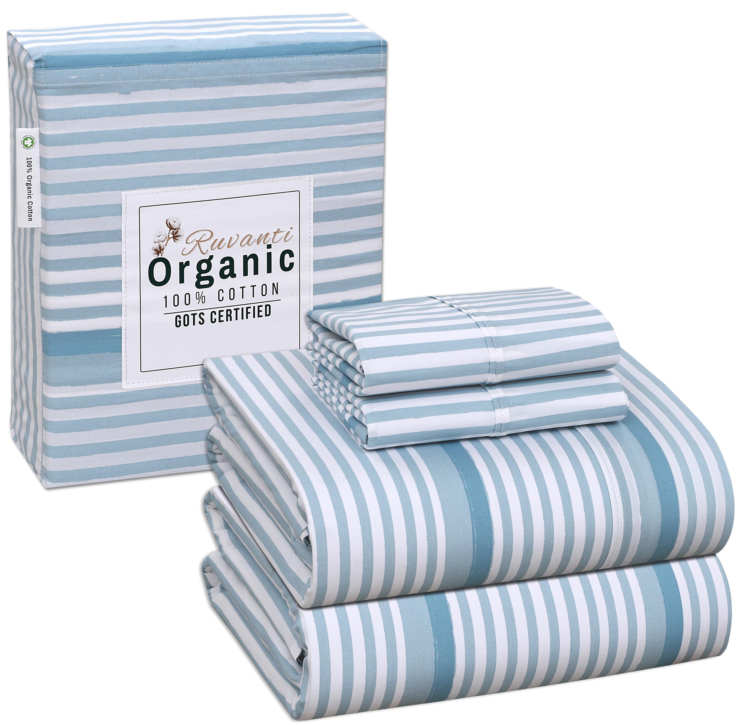 Amazon.com: RUVANTI 100% Organic Cotton Sheets Queen Size Bed Set, 4 PC ...