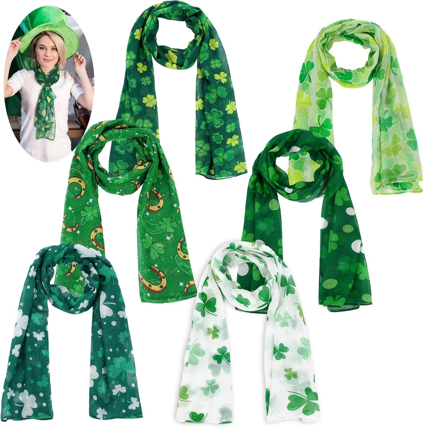 Silicherry 6 Pcs Women's St. Patrick's Day Scarf Irish Green Shamrock ...