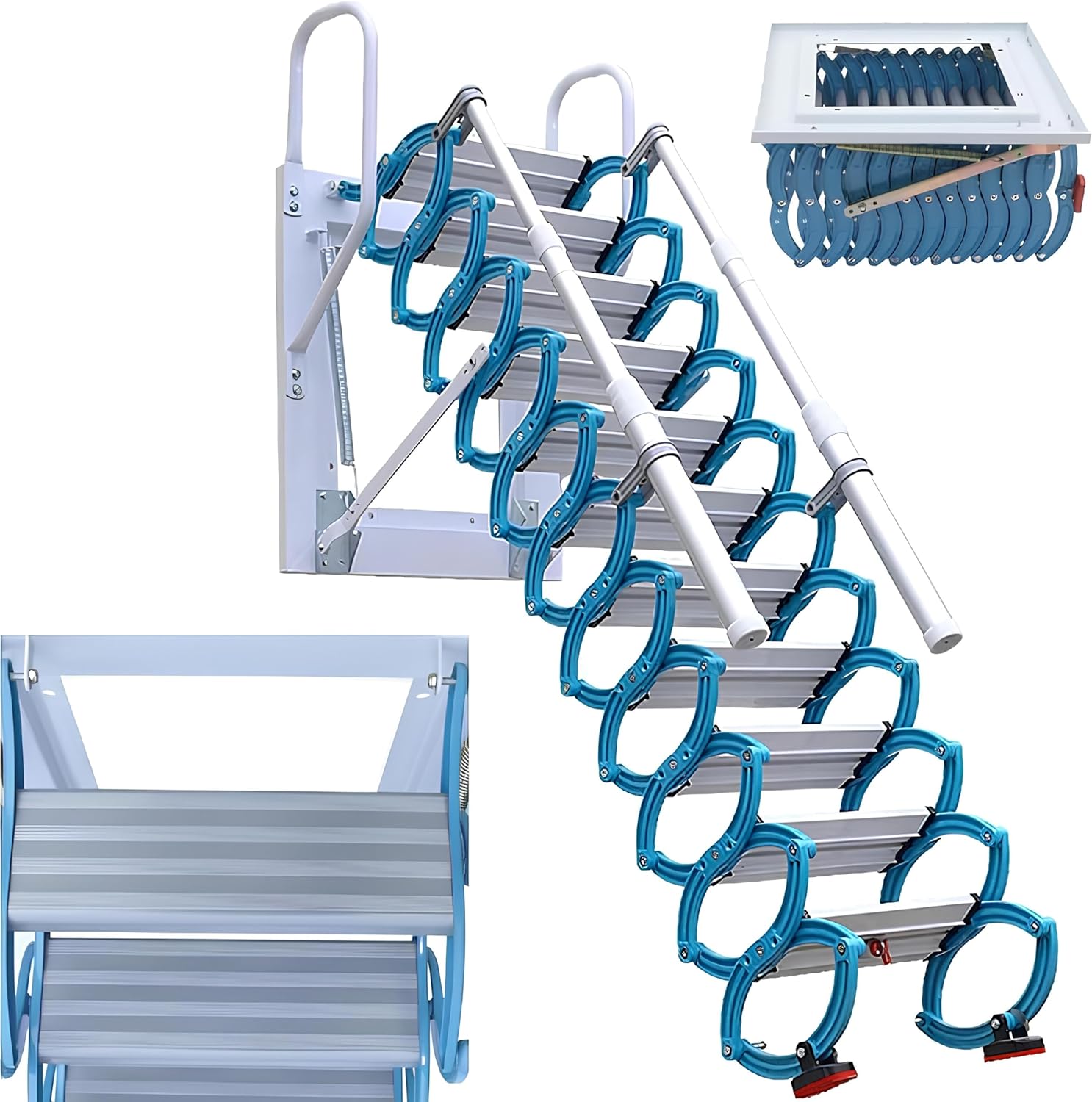 cartBit Heavy Duty Attic Access Ladder, 12 Steps, 10.17FT, Blue ...