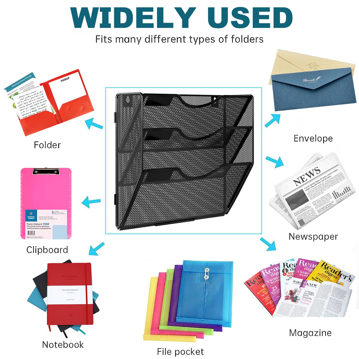 Snapklik.com : Hanging Wall File Holder, 3 Tier Mail Sorter For Wall ...