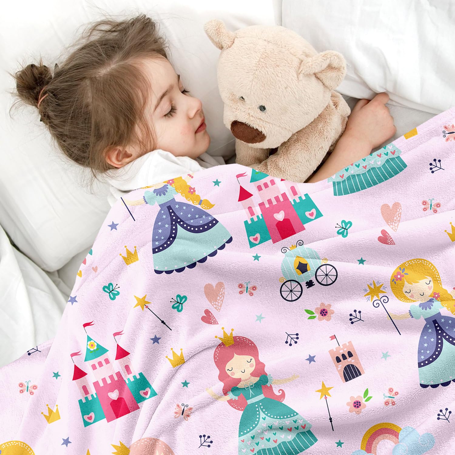 Amazon.com: Wajade Kids Pink Princess Blanket for Girls Soft Fleece ...