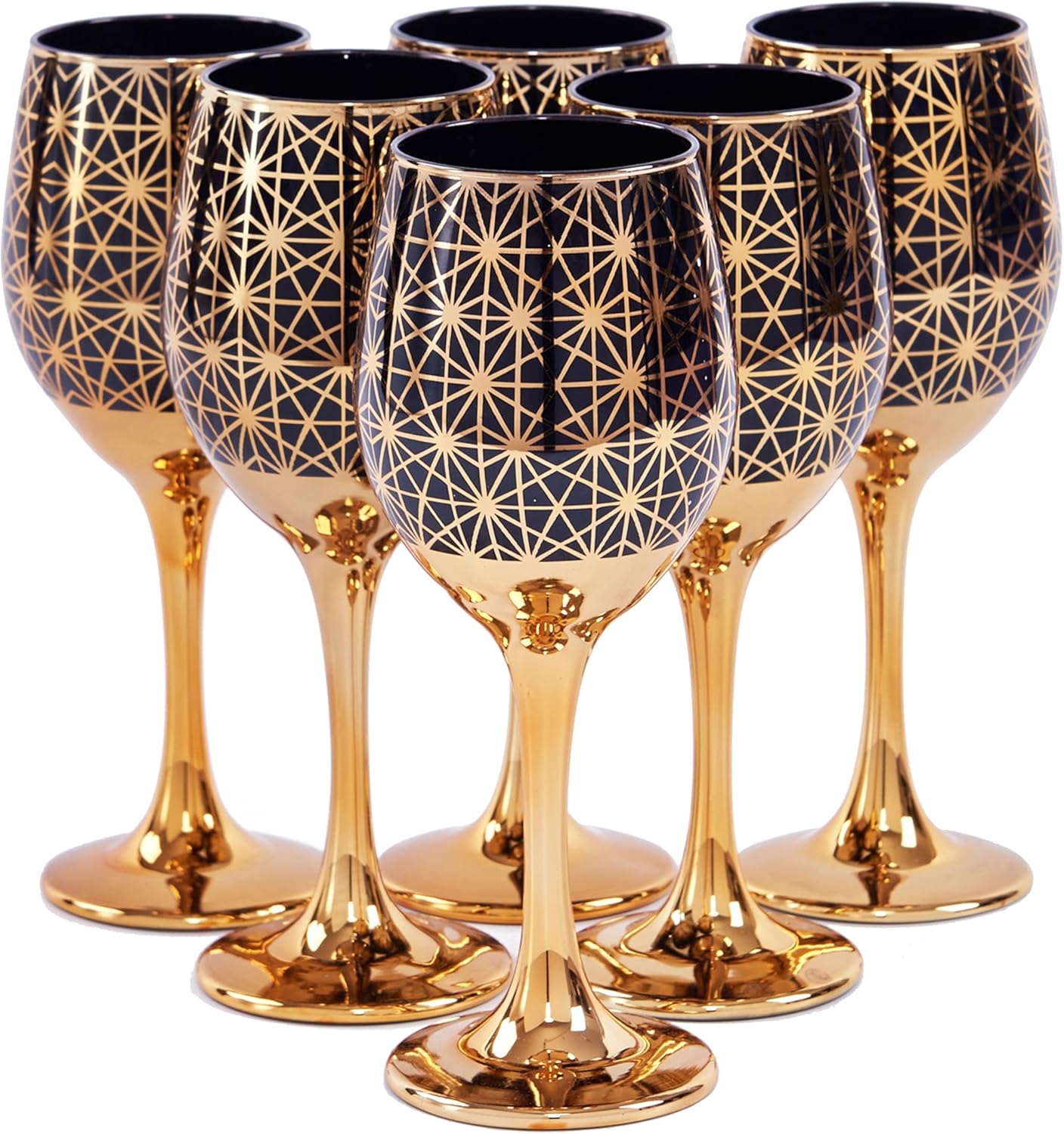 Amazon.com | CretFine Black and Gold Wine Glasses Set of 6, Colored ...