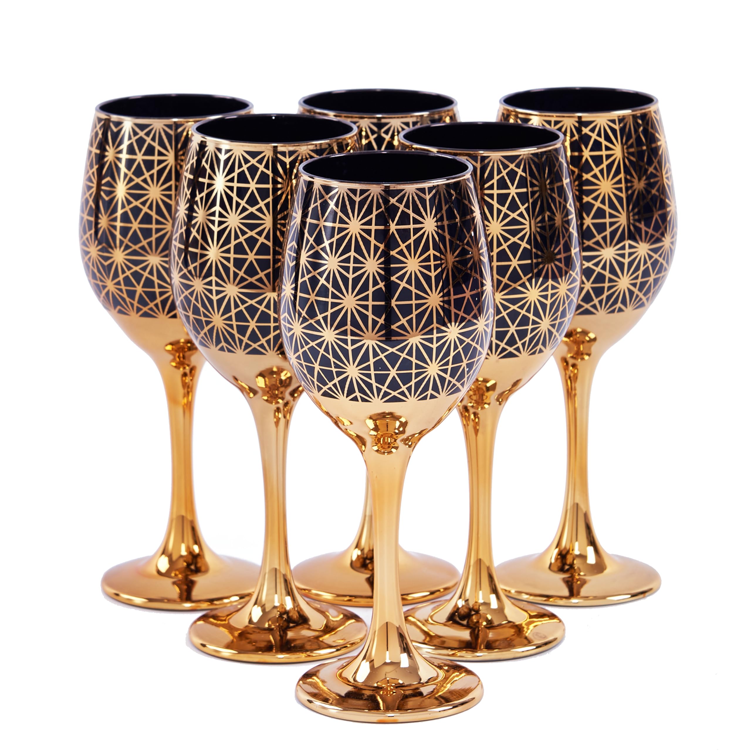 Amazon.com | CretFine Black Wine Glasses Set of 6 Fancy Wine Glass Gold ...