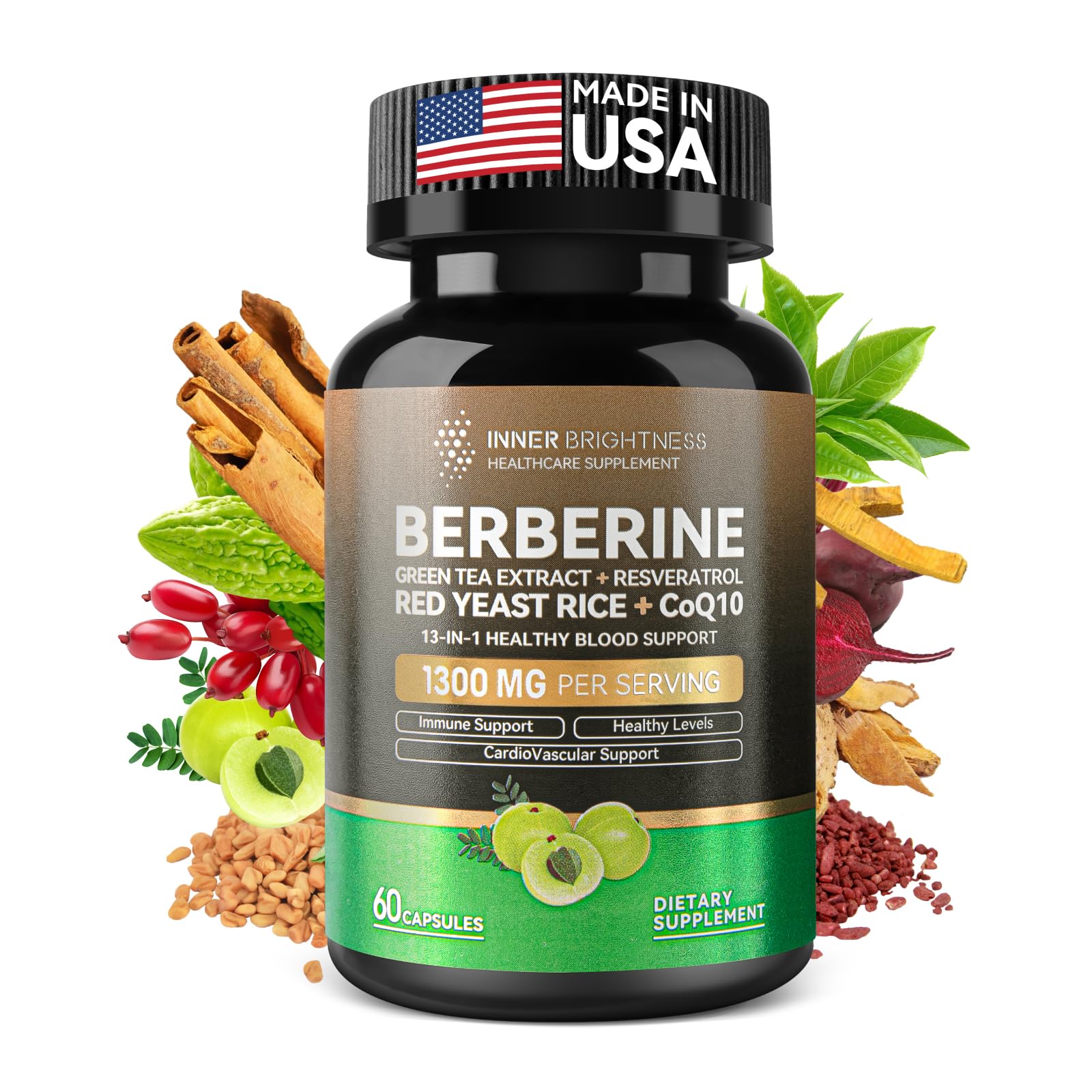 Amazon.com: Berberine 1300mg with Green Tea Extract, Resveratrol, Red ...