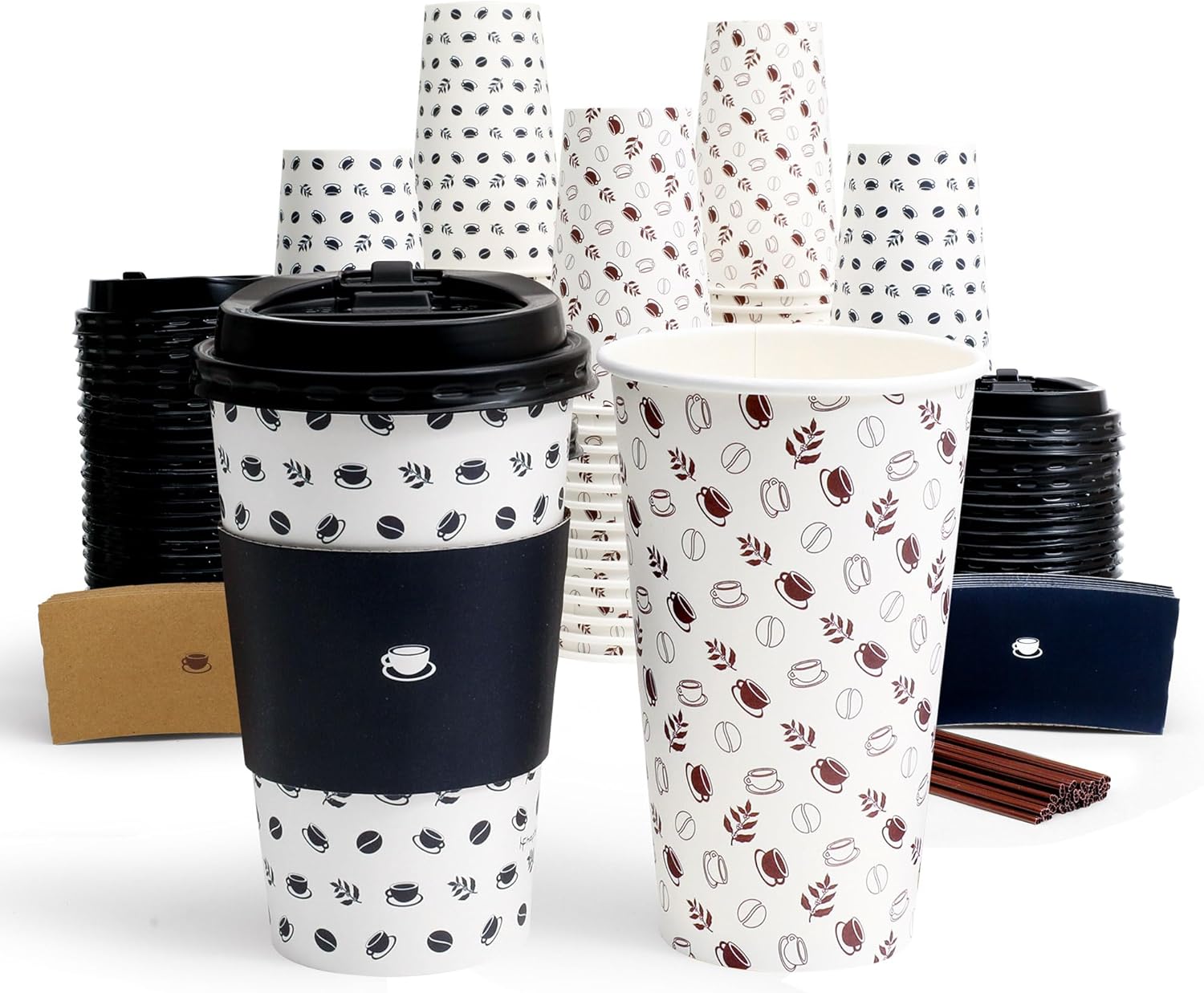 Amazon.com: 16oz To Go Coffee Cups with Lids, Sleeves and Stirrers (100 ...