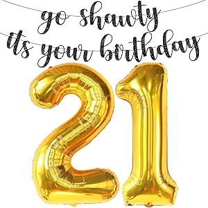 Amazon.com: KatchOn, Gold 21 Balloons Numbers | Go Shawty Its Your ...