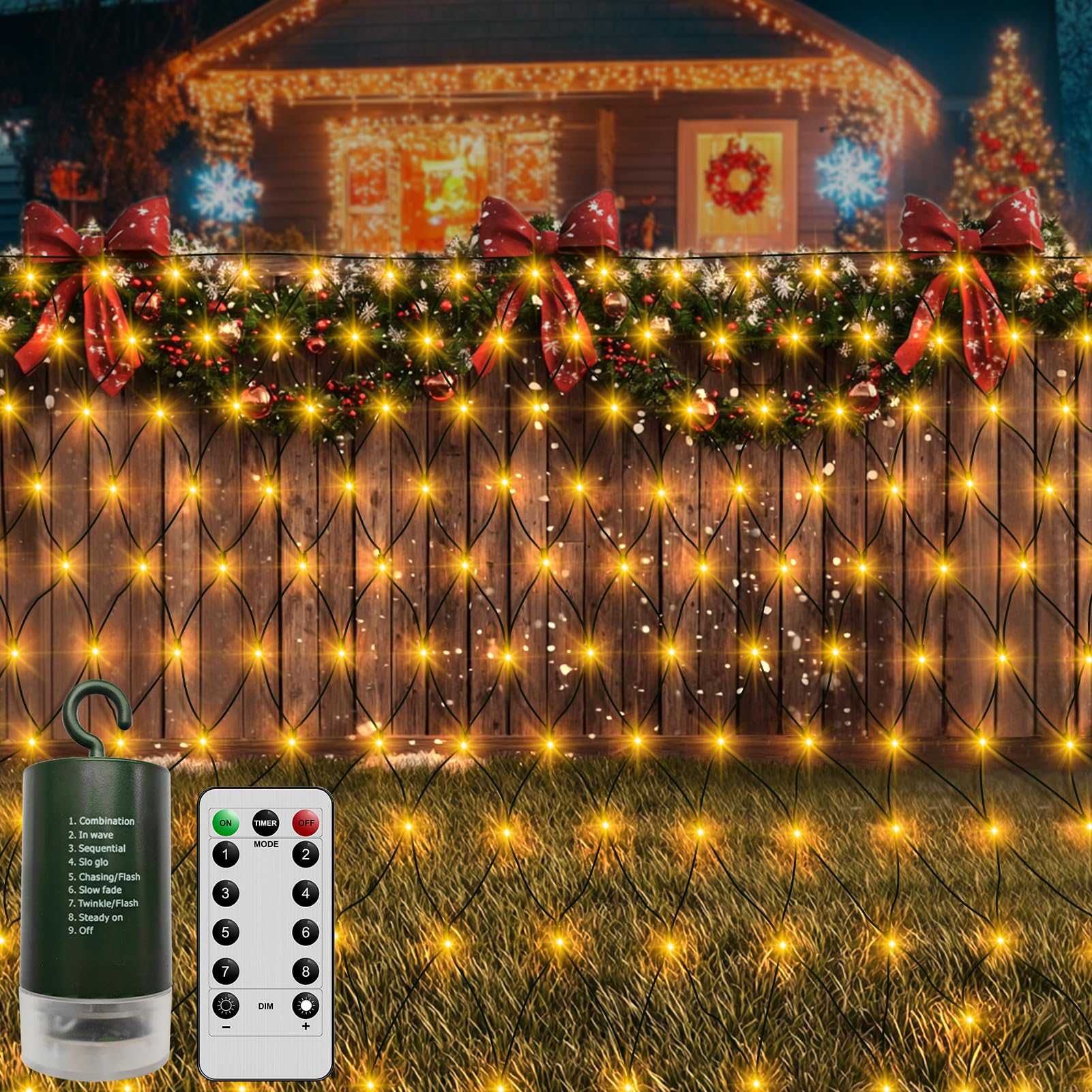 1.5m x 1.5m Garden Net Lights Outdoor Warm White, Waterproof Battery ...