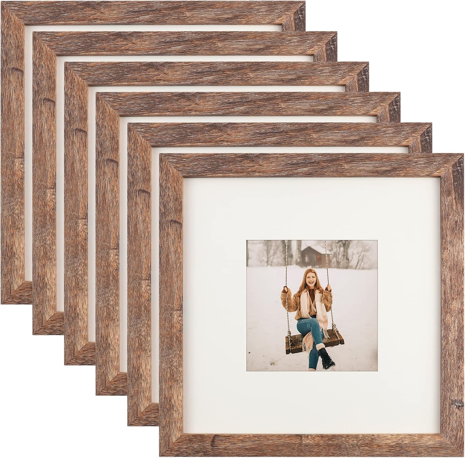 Amazon.com - TOFOREVO 8x8 Square Picture Frames Set of 6 Rustic Wood ...