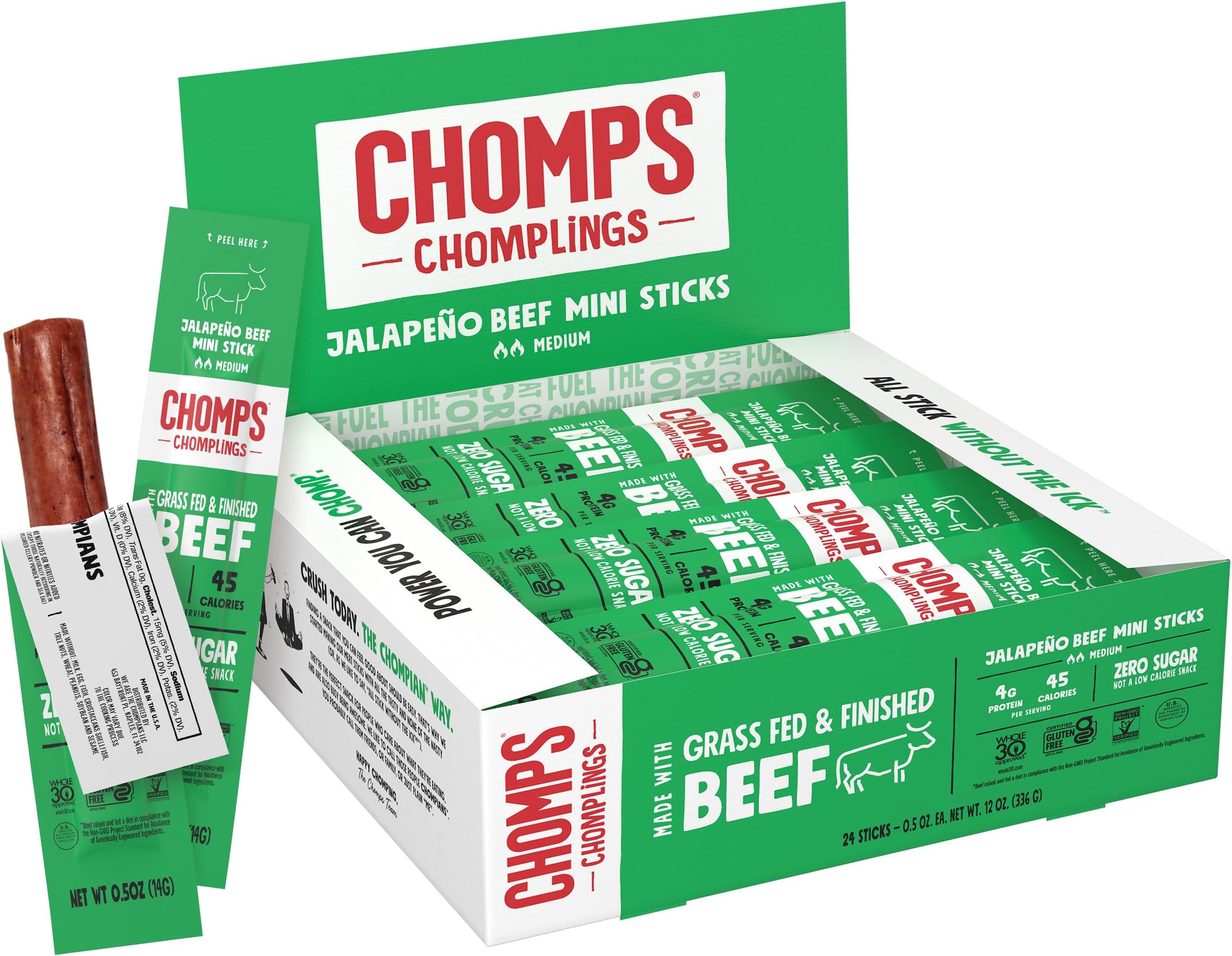 Amazon.com: Chomps Snack Size Grass-Fed and Finished Jalapeño Beef ...