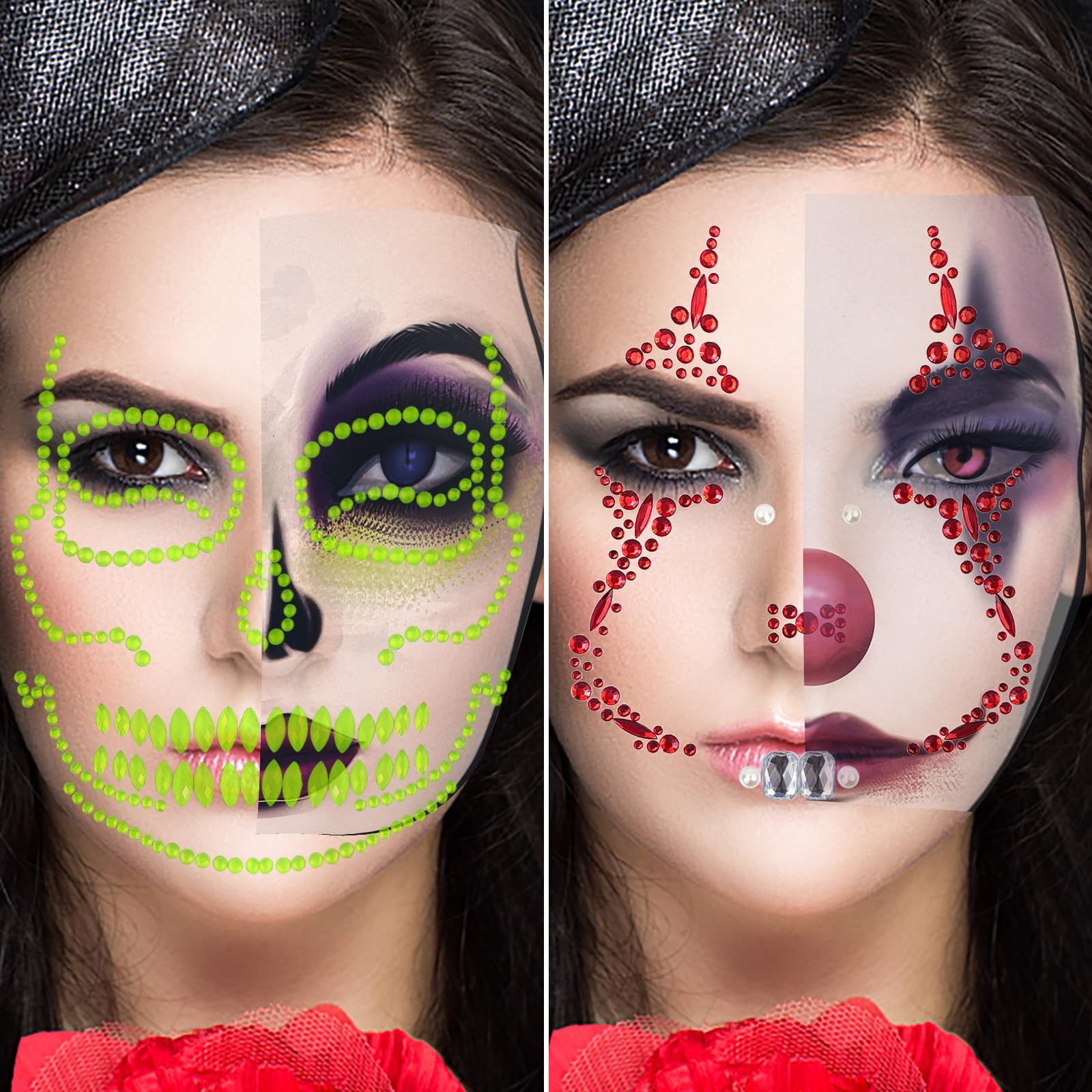 Amazon.com : Skull Face Jewels Day of the Death Face Gems for Halloween ...