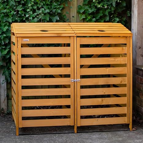 1.33m x 1.25m Large Wooden Outdoor Garden Double Wheelie Bin Store ...