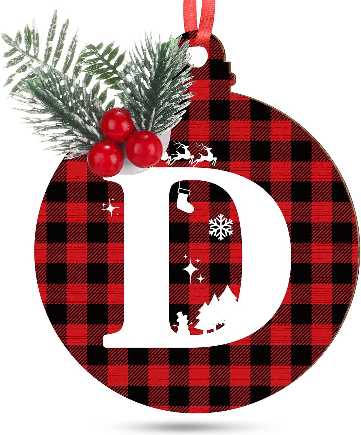 Amazon.com: Initial Monogram Letter D Christmas Ornaments with Berry ...