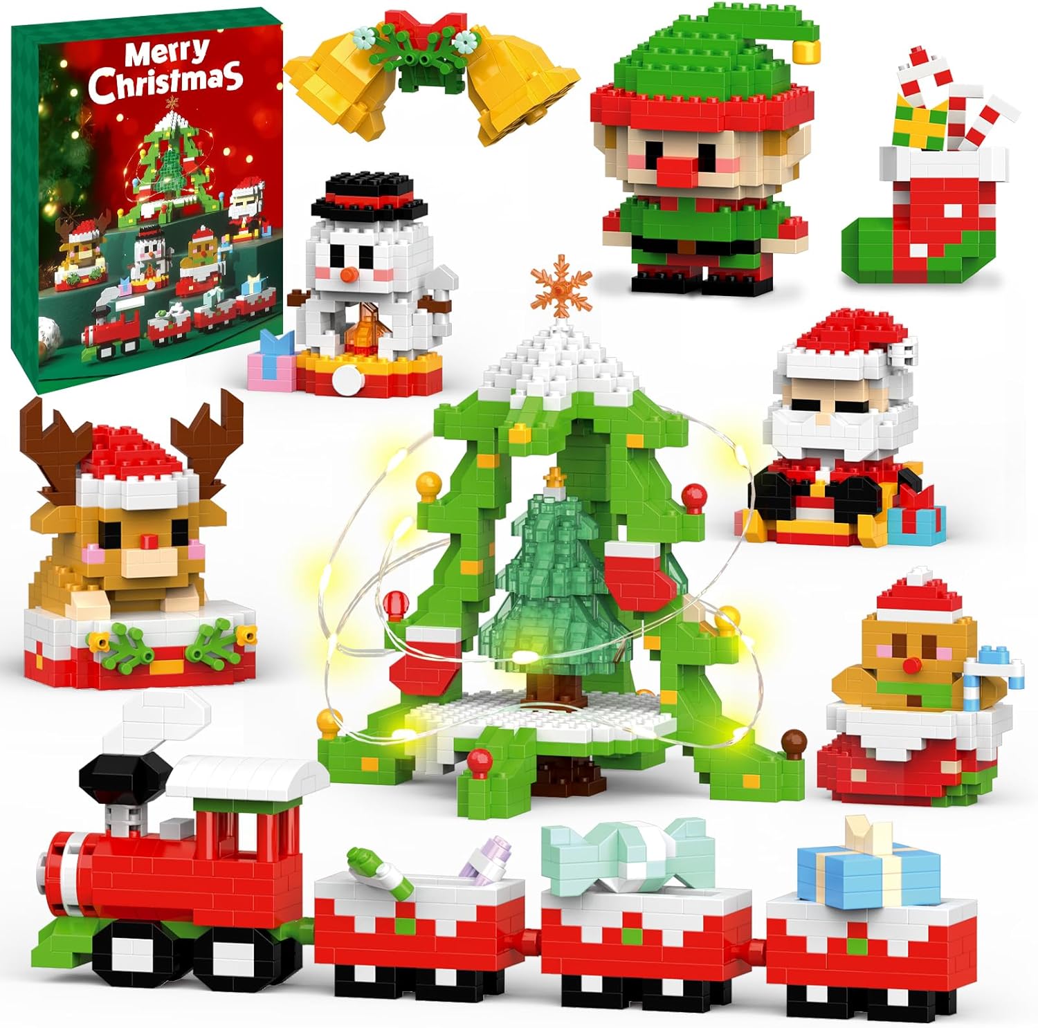 Amazon.com: DIYDEC Christmas Building Blocks with LED Mini Building ...