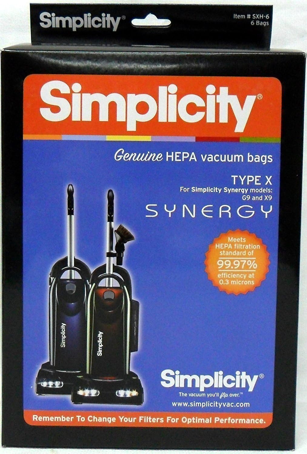 Amazon.com - Simplicity Type X HEPA Synergy Vacuum Cleaner Bags 6 Pack ...