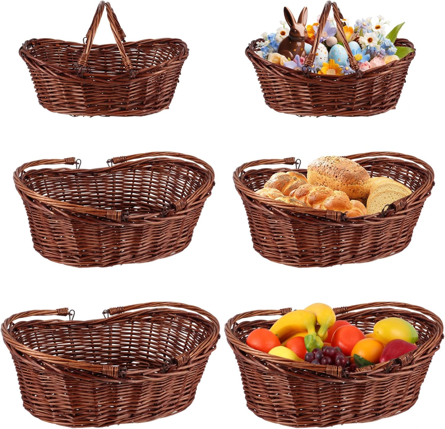 Amazon.com: Nosiny 6 Pcs Wicker Basket with Handle 3 Sizes Willow ...