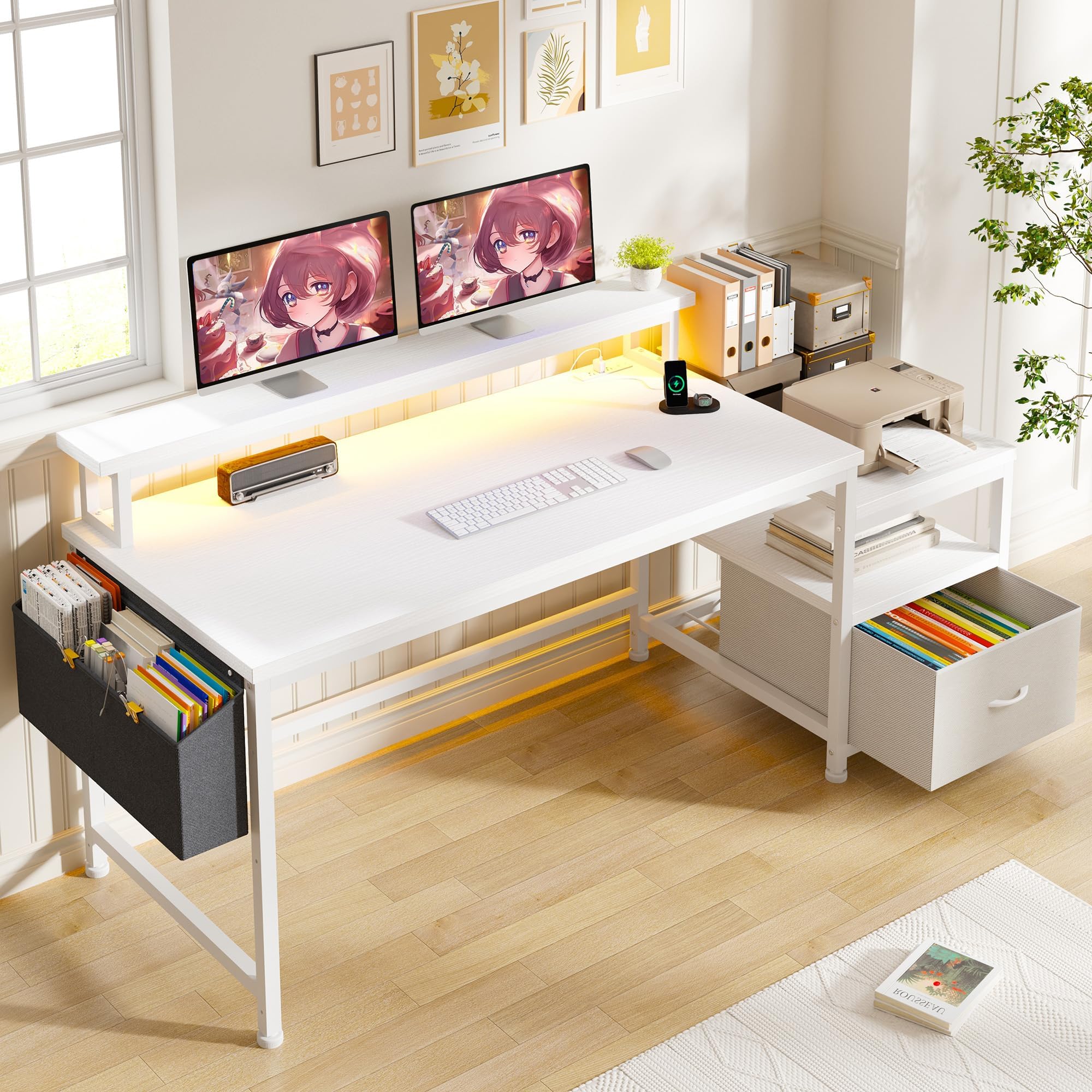 Amazon.com: Furologee White Computer Desk with 4 Drawers, 60" Long ...