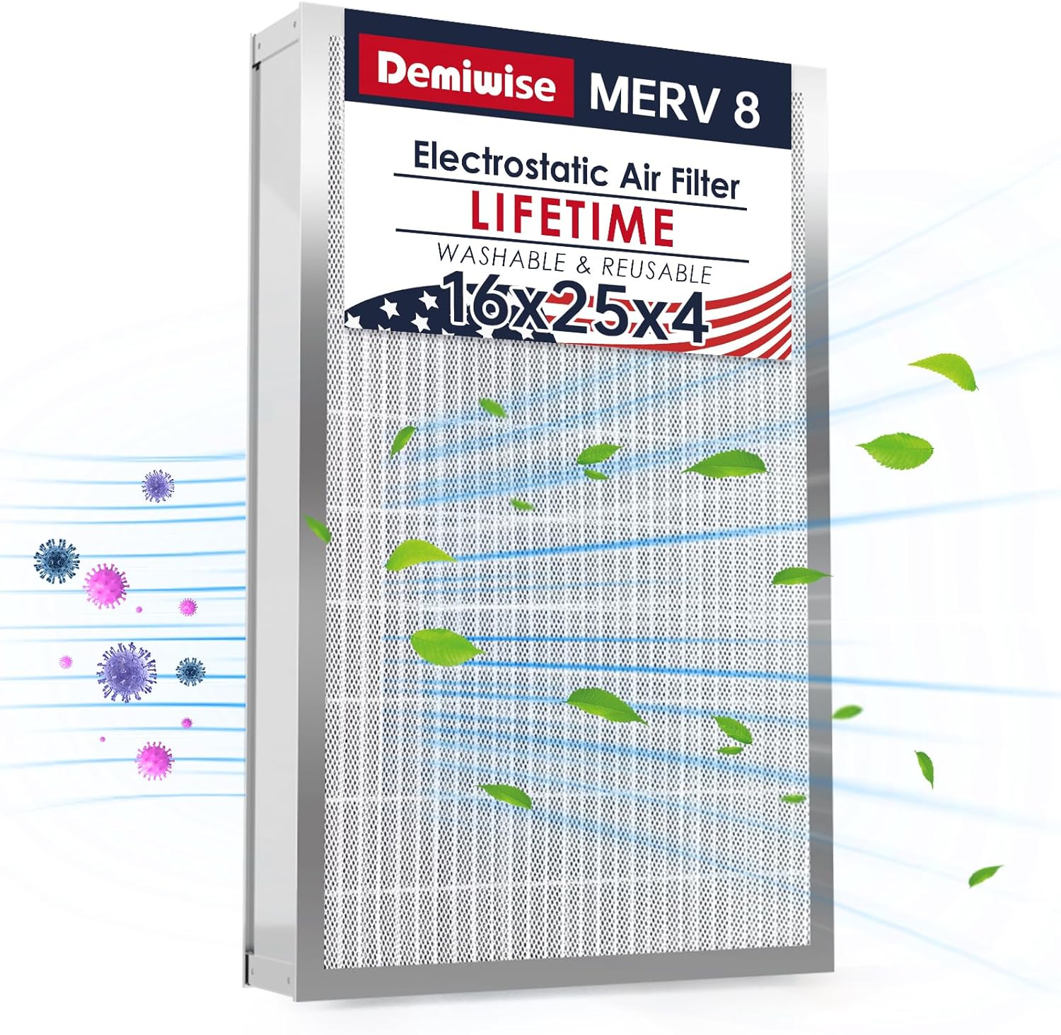 Amazon.com: Demiwise 16x25x4 Electrostatic Air Filter, 8 Stage Washable ...