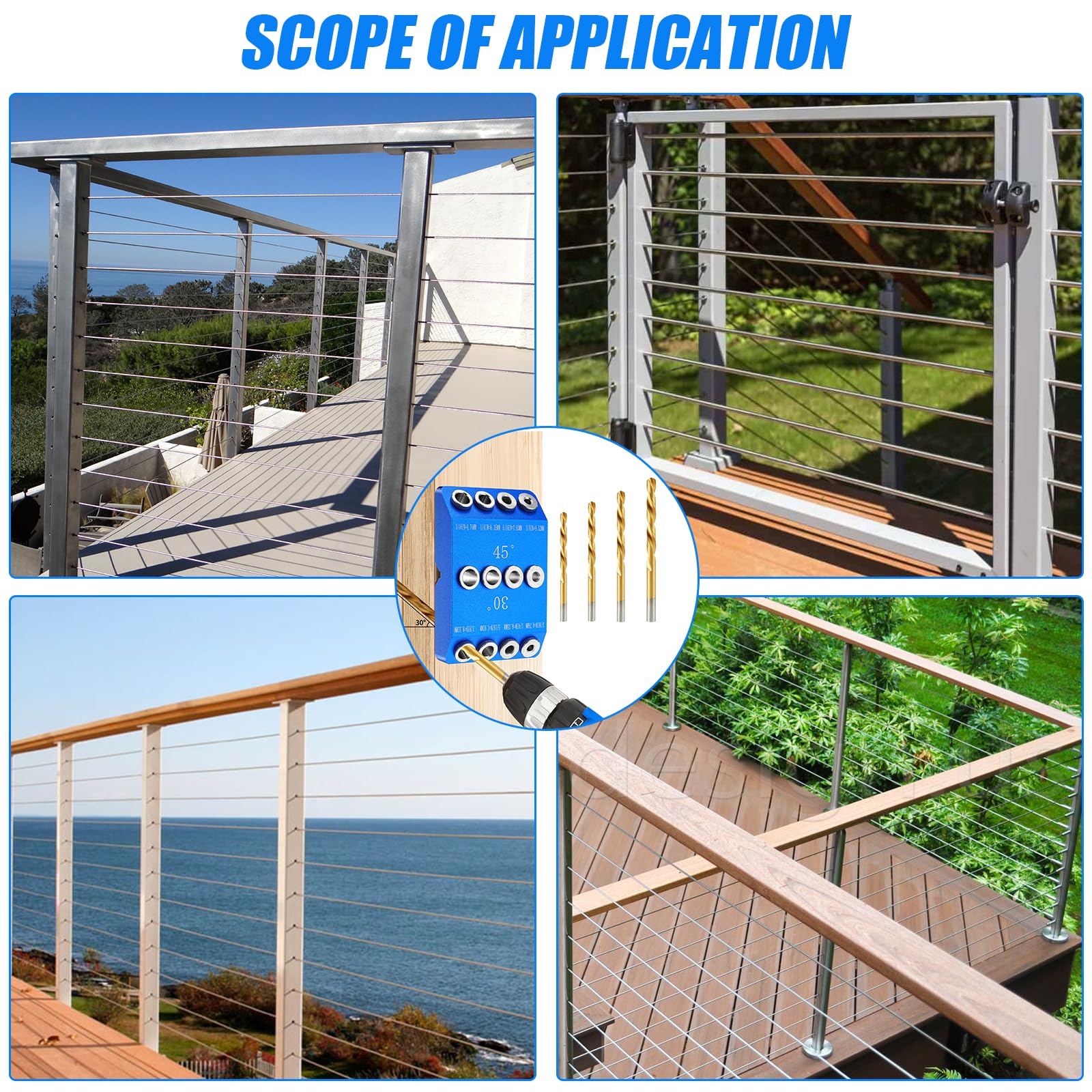 Snapklik.com : Drill Guide Jig, 4 Bits For Straight And 30 45 90 Degree ...