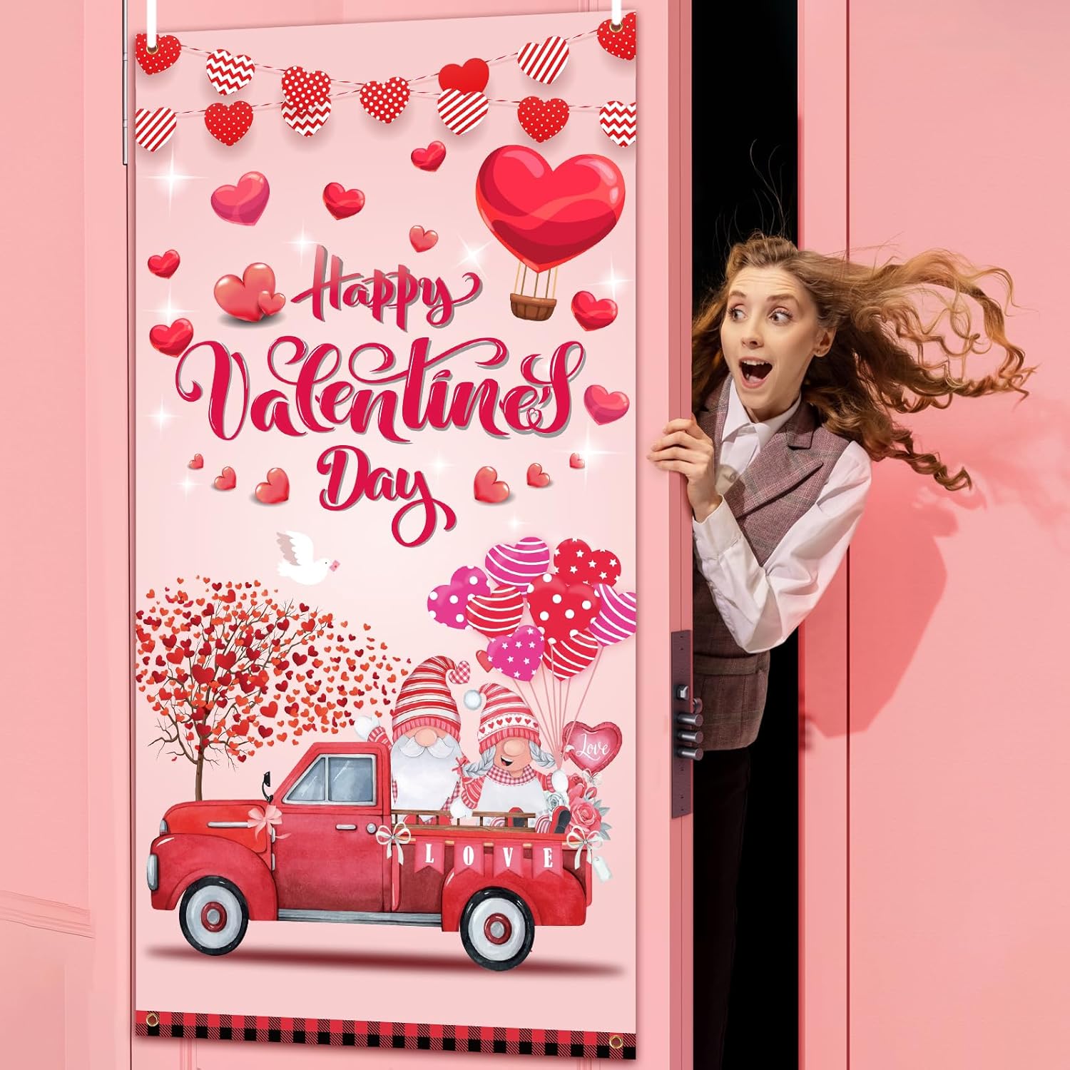 LANMOK Happy Valentine's Day Door Cover 6x2.9ft Red Heart Door Banner ...