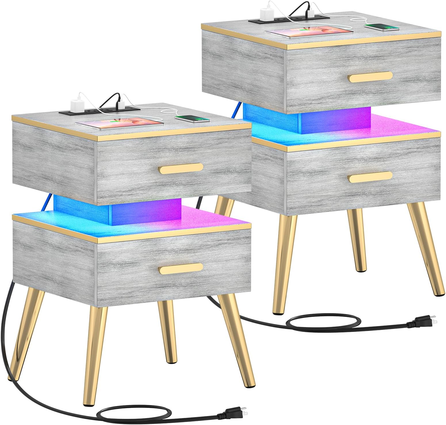 Amazon.com: Modern Nightstand Set of 2, Smart Nightstands with Charging ...