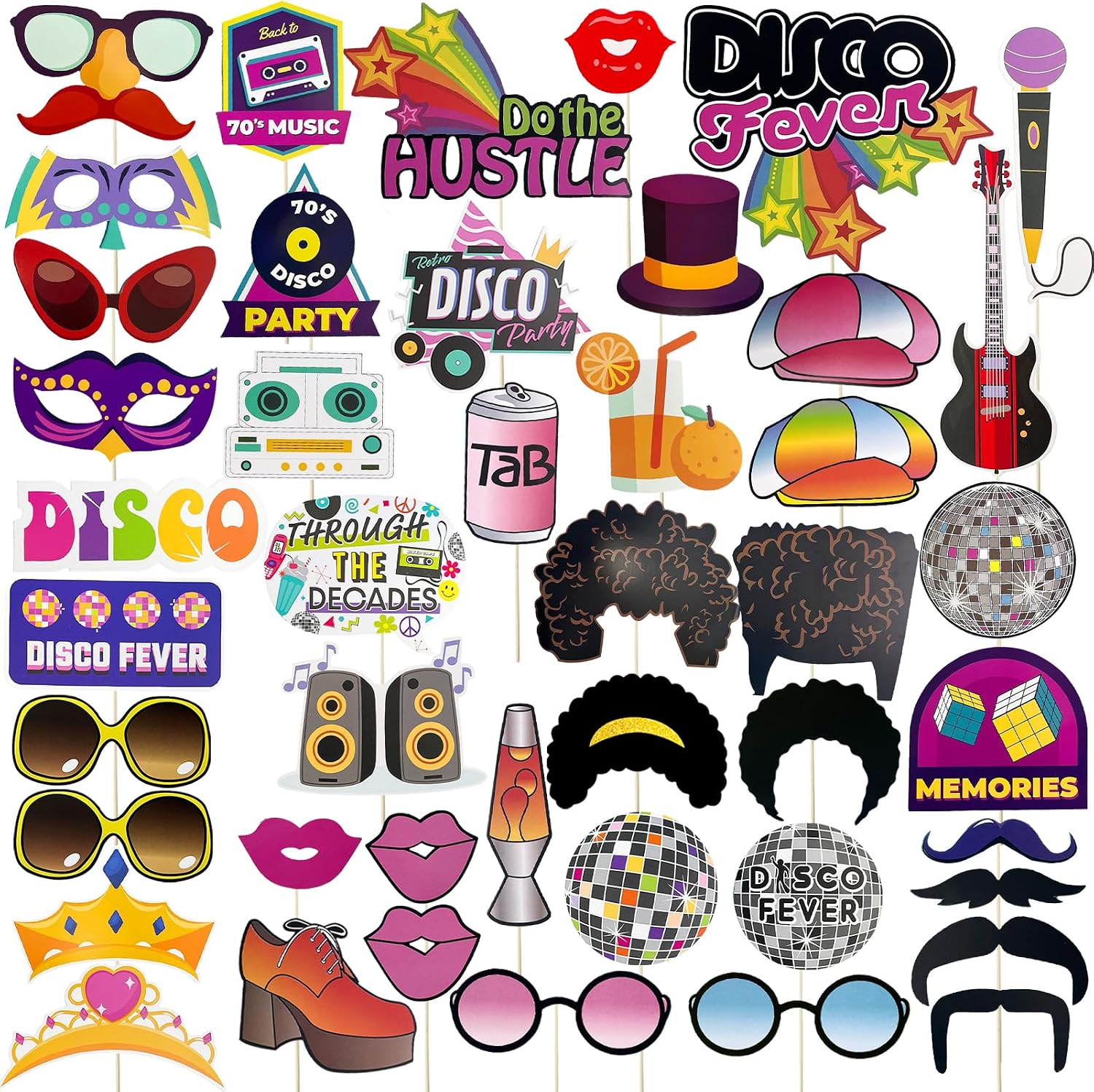 Amazon.com: 45Pcs 70s Photo Booth Props,Disco Photo Booth Props 70's ...