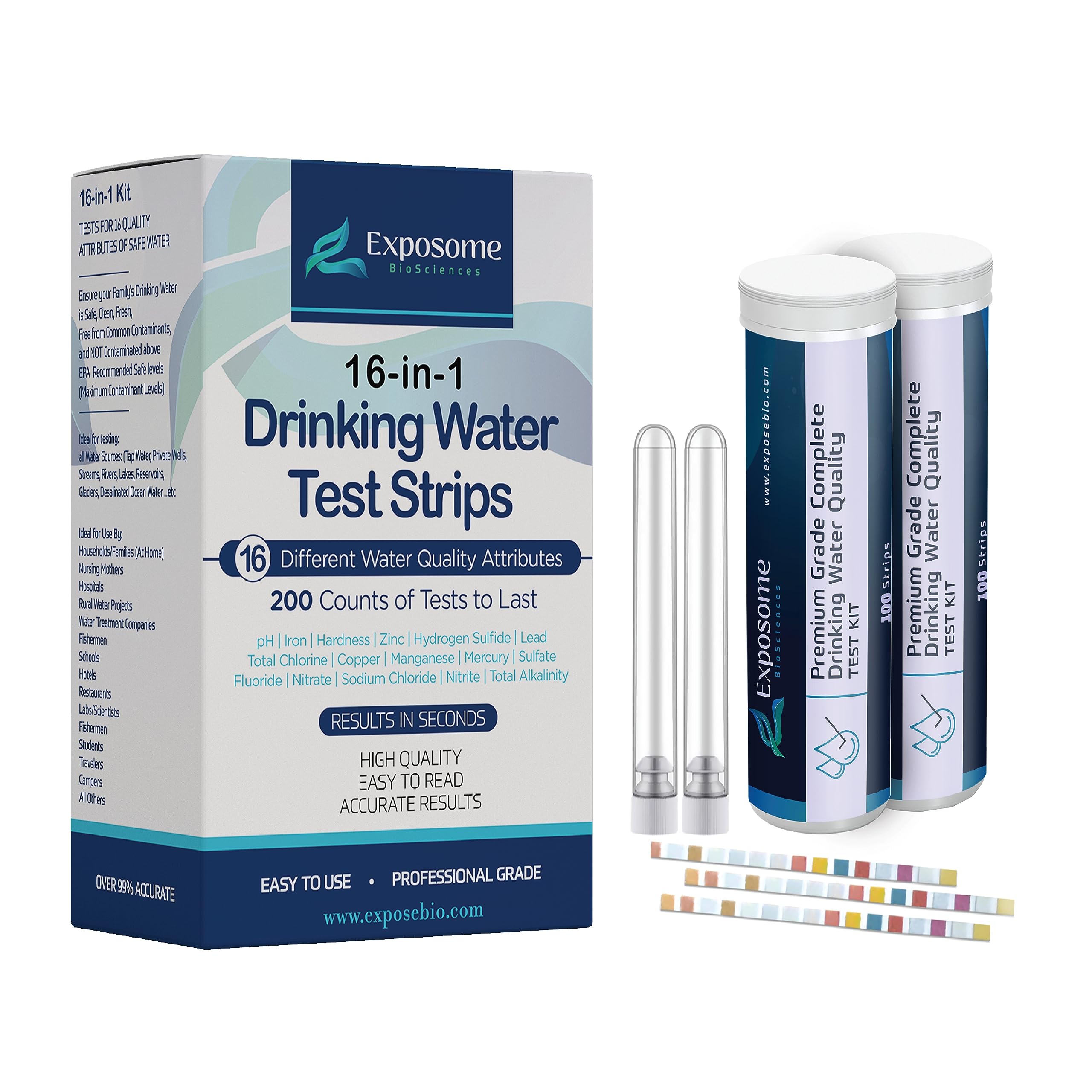 Exposome Biosciences 16-in-1 Drinking Water Test Strips (200 Strips ...