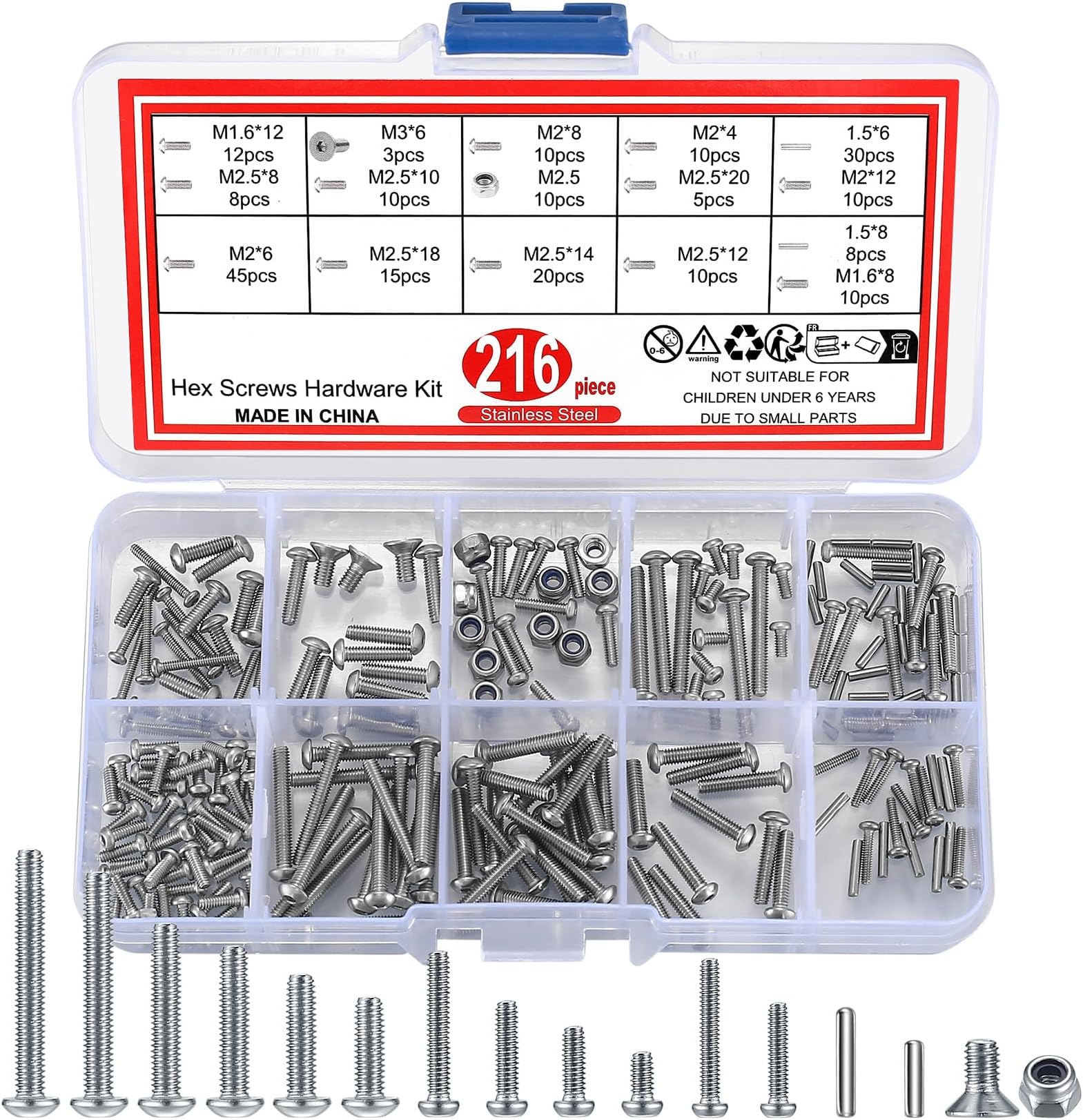Connex Gewindeschrauben-Sortiment 275-teilig - Diverse Größen - Rundkopf - PH Phillips-Antrieb ...