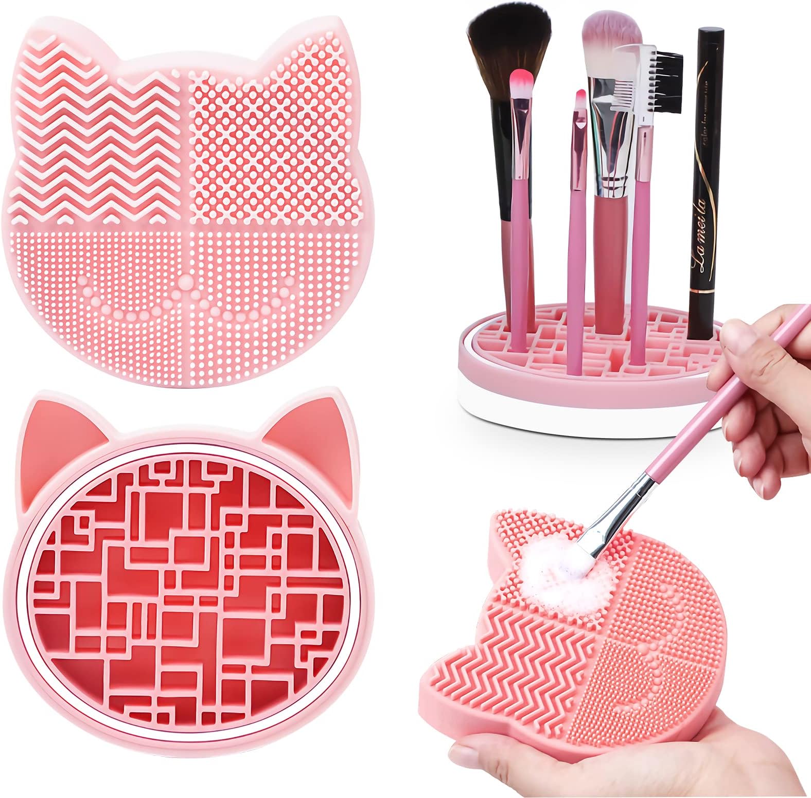 Amazon.com: 2 Pack 2 in 1 Silicone Makeup Brush Cleaning Mat With Brush ...
