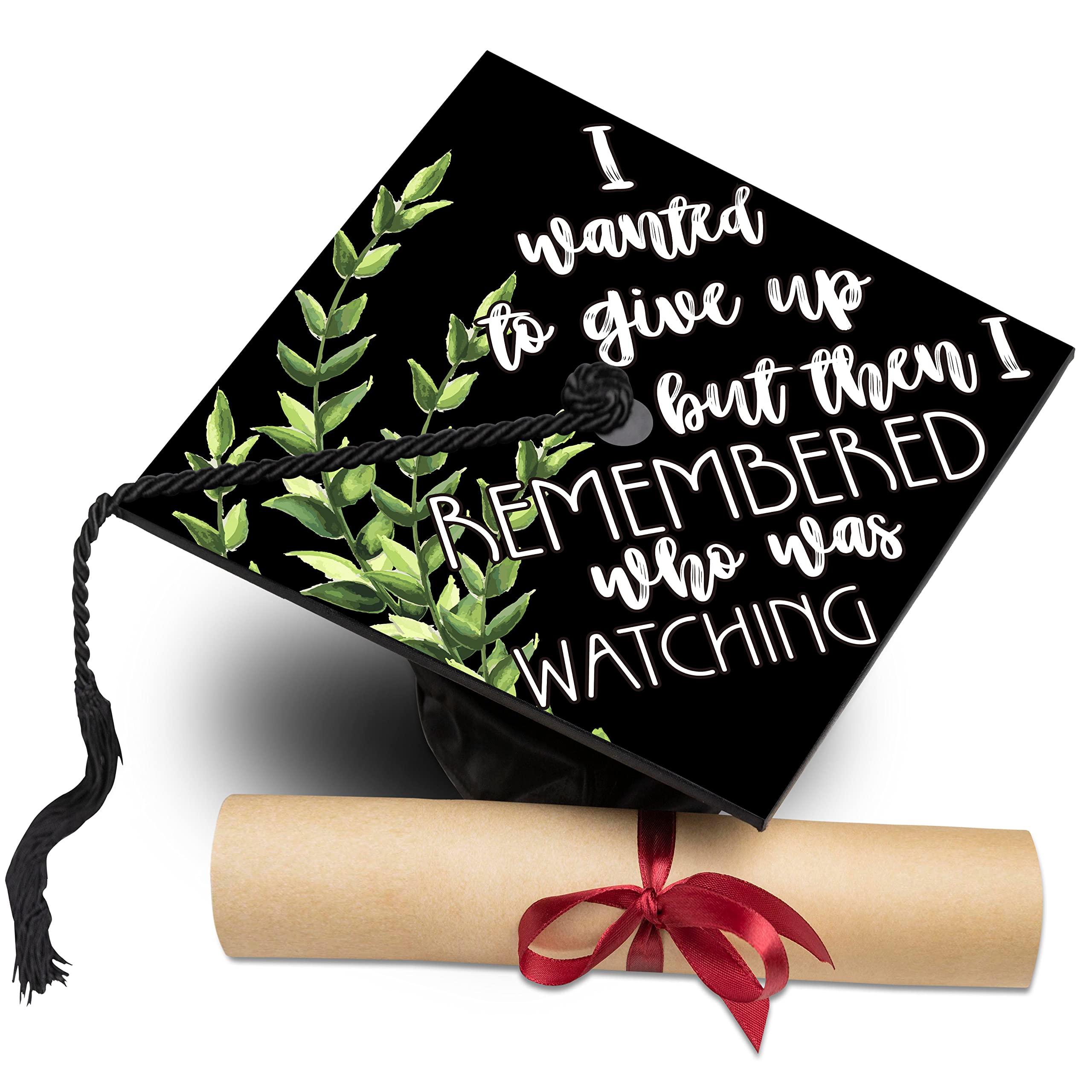 Graduation Cap Topper, Greenery Motivational Quote Graduation Hat ...