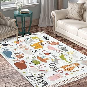 Amazon.com: Boho ABC Rug Alphabet Cute Animal Hand Drawn for Preschool ...