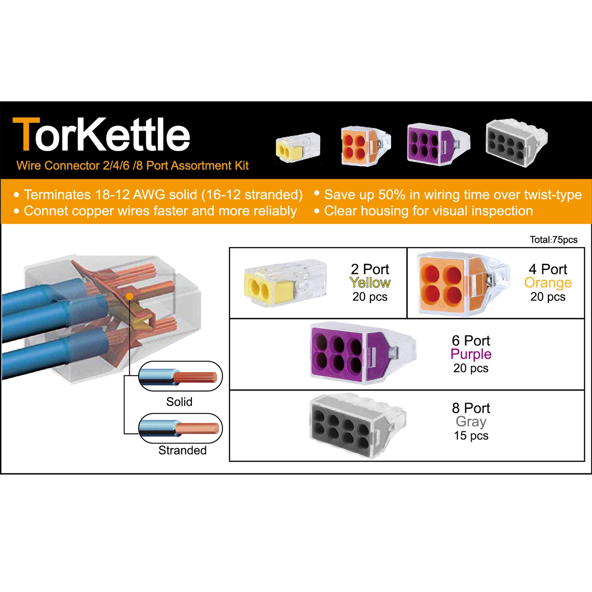 Snapklik.com : 75PCS Wire Connector 2/4/6/8 Port Conductor Combination ...